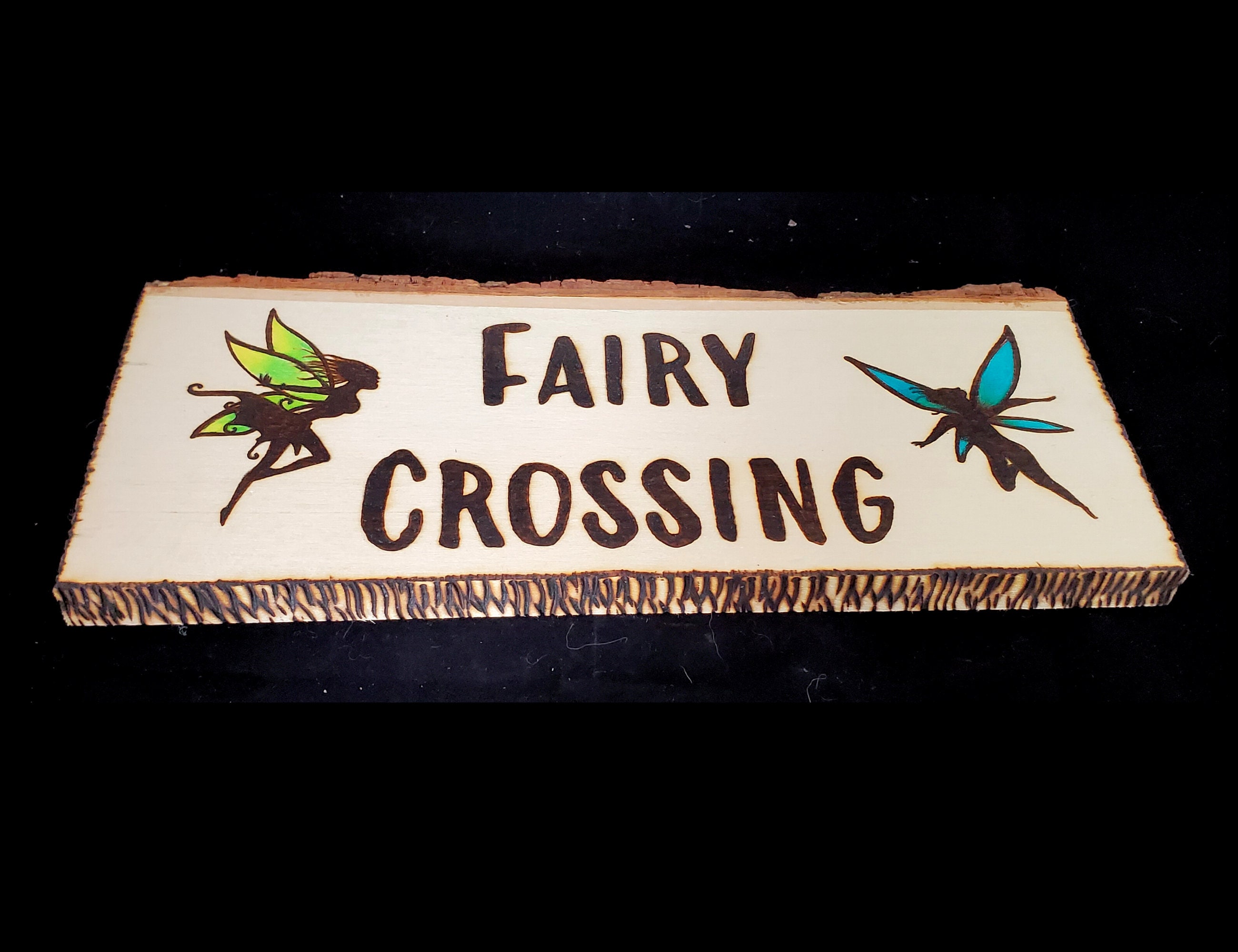 Wood Slice Woodburned Fairy Crossing Sign Fairy Sign Wood | Etsy