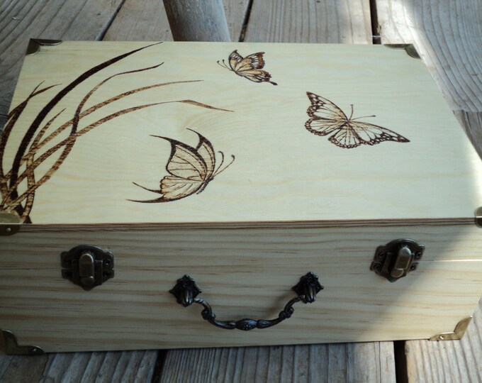 Woodburned Butterfly Trio Wooden Jewelry Box - Etsy