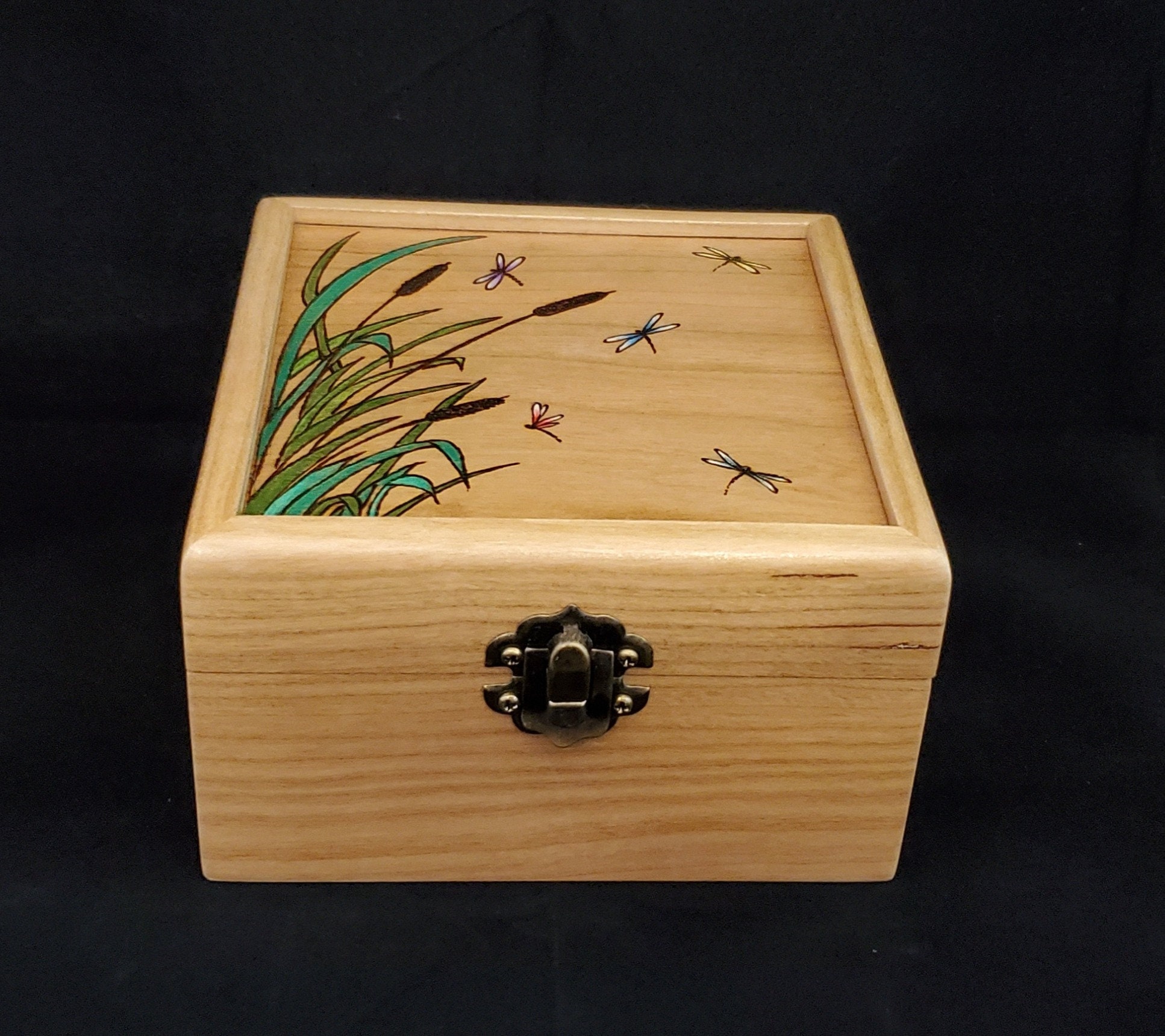 Solid Cherry Wood Wooden Cattail and Dragonflies Woodburned - Etsy