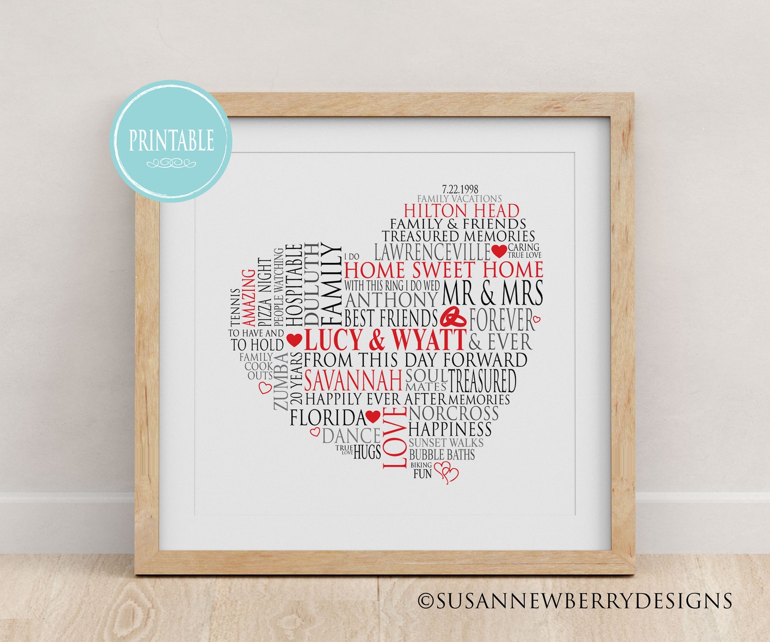 PRINTABLE WALL ART Heart Shaped Word Cloud Personalized | Etsy