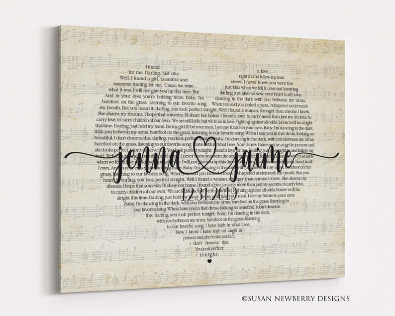 Any Song Lyrics PRINT OR CANVAS for Couple on Parchment Music - Etsy