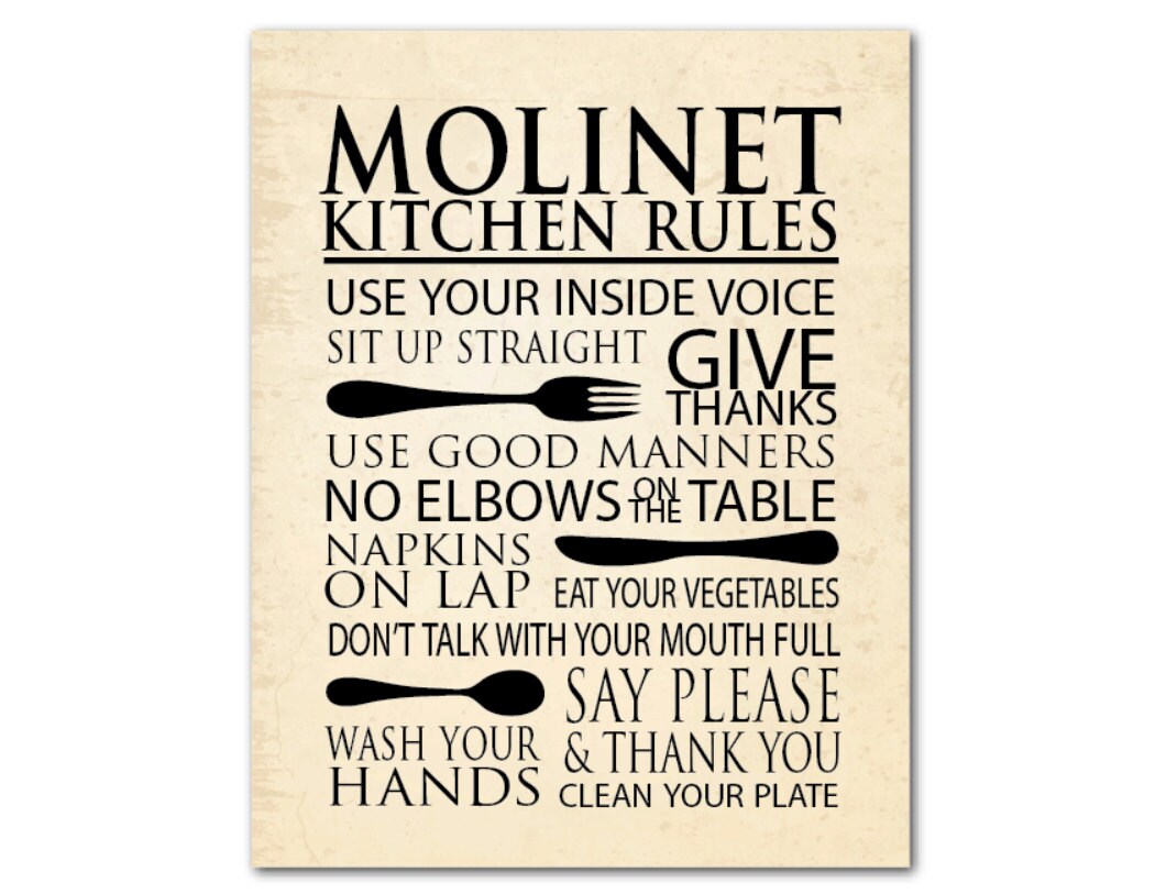 Personalized Kitchen Rules Subway Art Kitchen Home Decor | Etsy