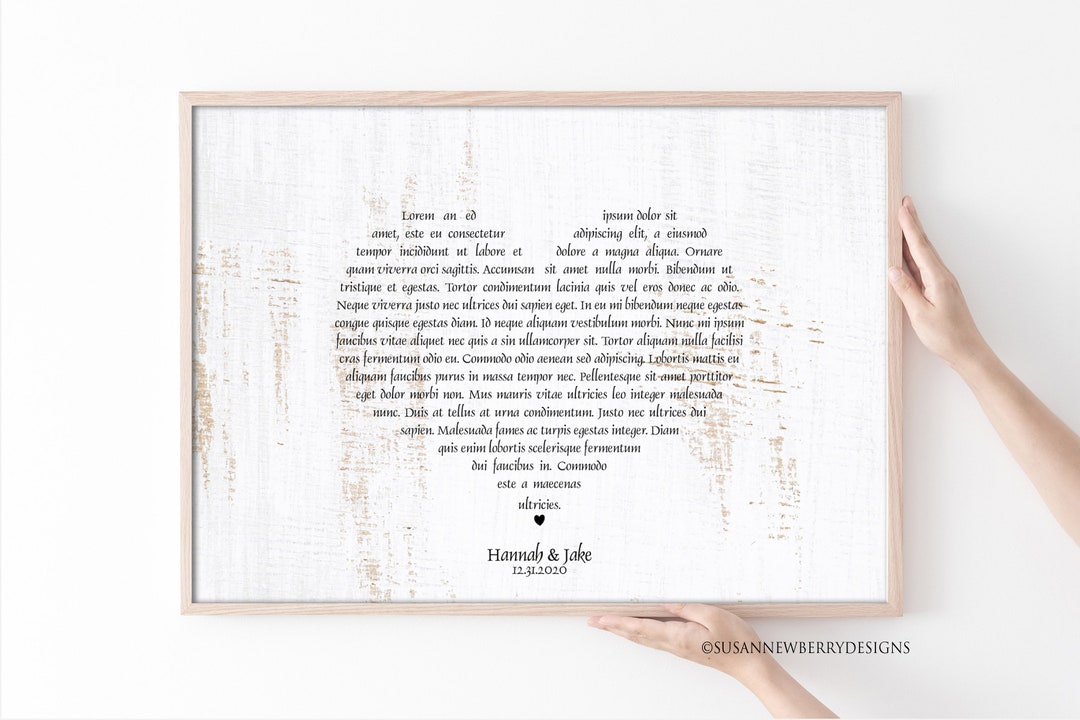 Any Song Lyrics Wall Art Wedding Song, Vows Customizable Heart ...