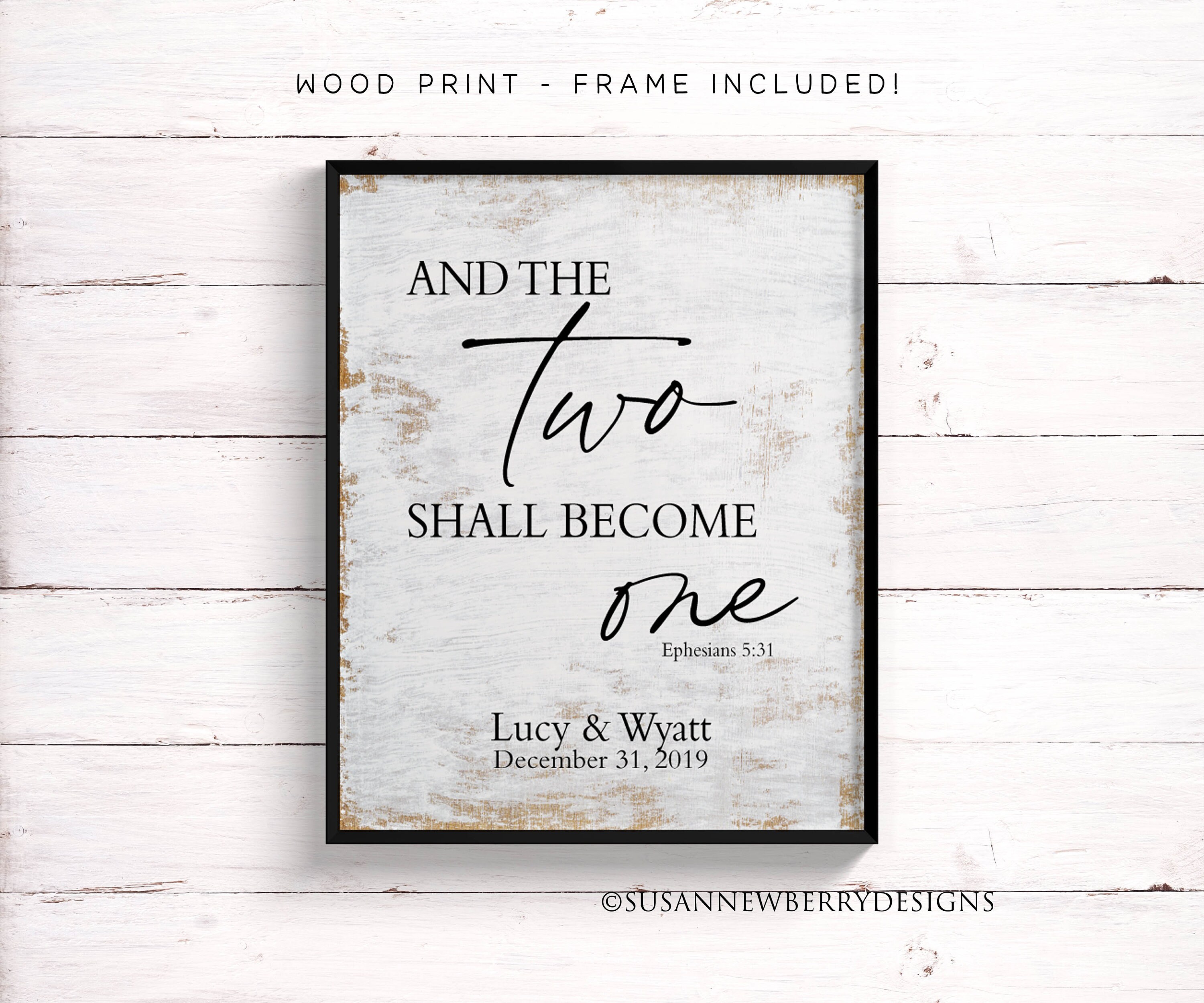 Framed Wood Sign - and the Two Shall Become One Personalized ...