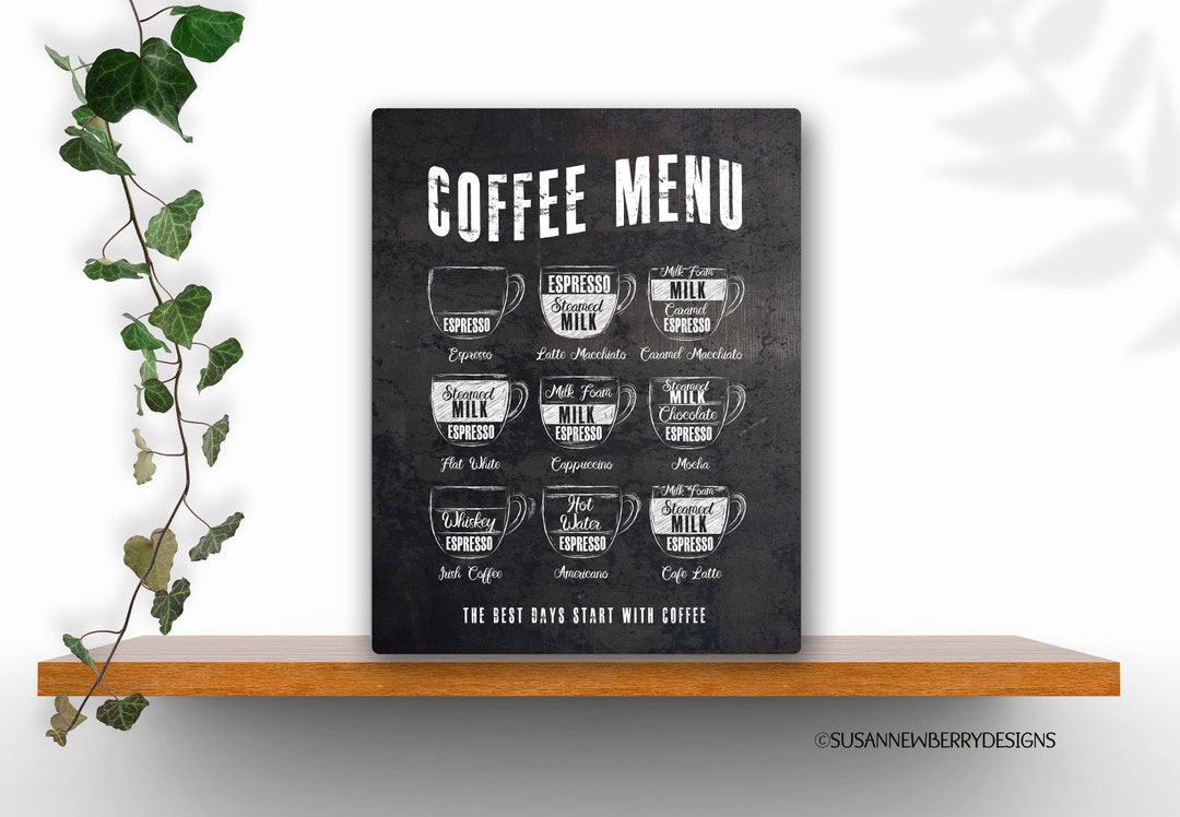 Coffee Menu Kitchen Aluminum Metal Sign Rustic Kitchen Wall Art Gift ...