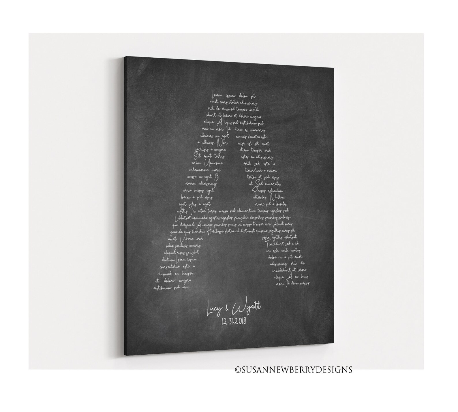 Initial Typography With Any Song Lyrics or Wedding Vows Print or Canvas ...
