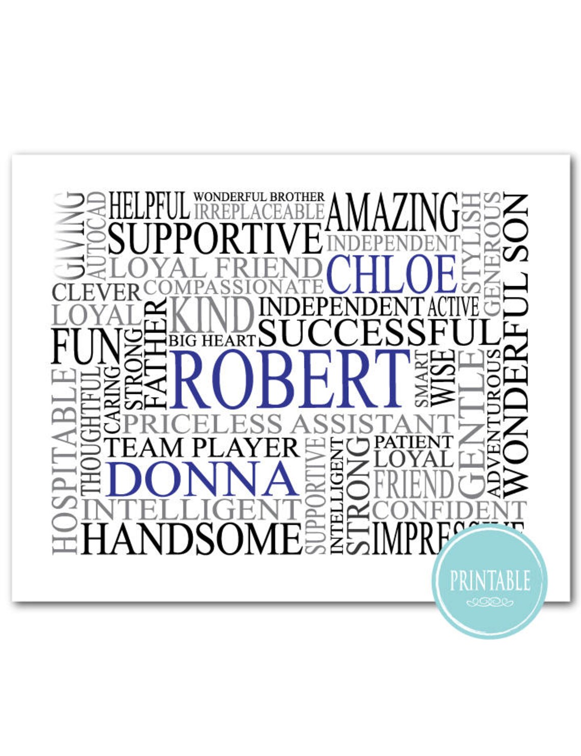 ART PRINTABLE Custom Word Cloud Print Personalized Name - Etsy