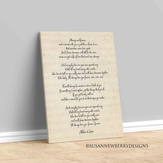 Custom Calligraphy Song Lyrics PRINT OR CANVAS First Dance - Etsy