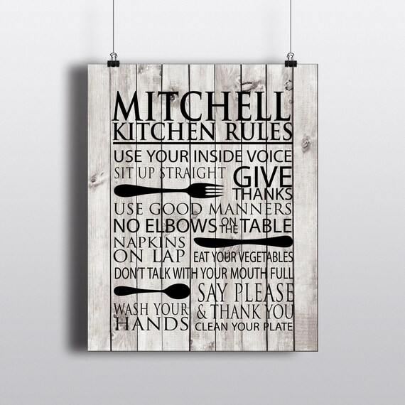 Personalized Kitchen Rules Subway Art Kitchen Home Decor | Etsy