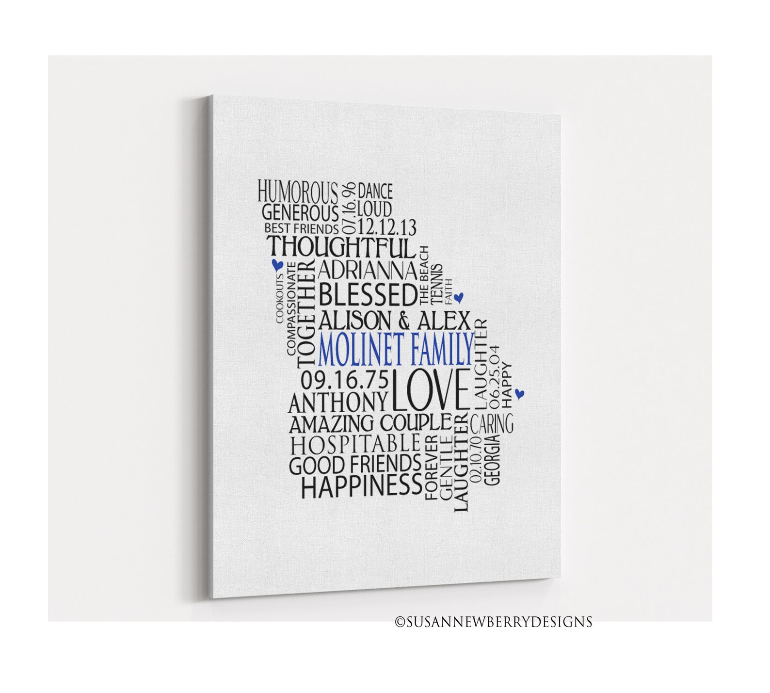 Custom Shape Word Cloud CANVAS - Personalized Name Typography -birthday ...