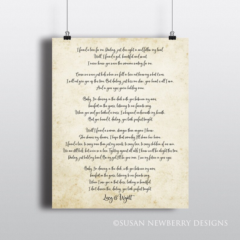 Custom Calligraphy Song Lyrics PRINT OR CANVAS First Dance - Etsy