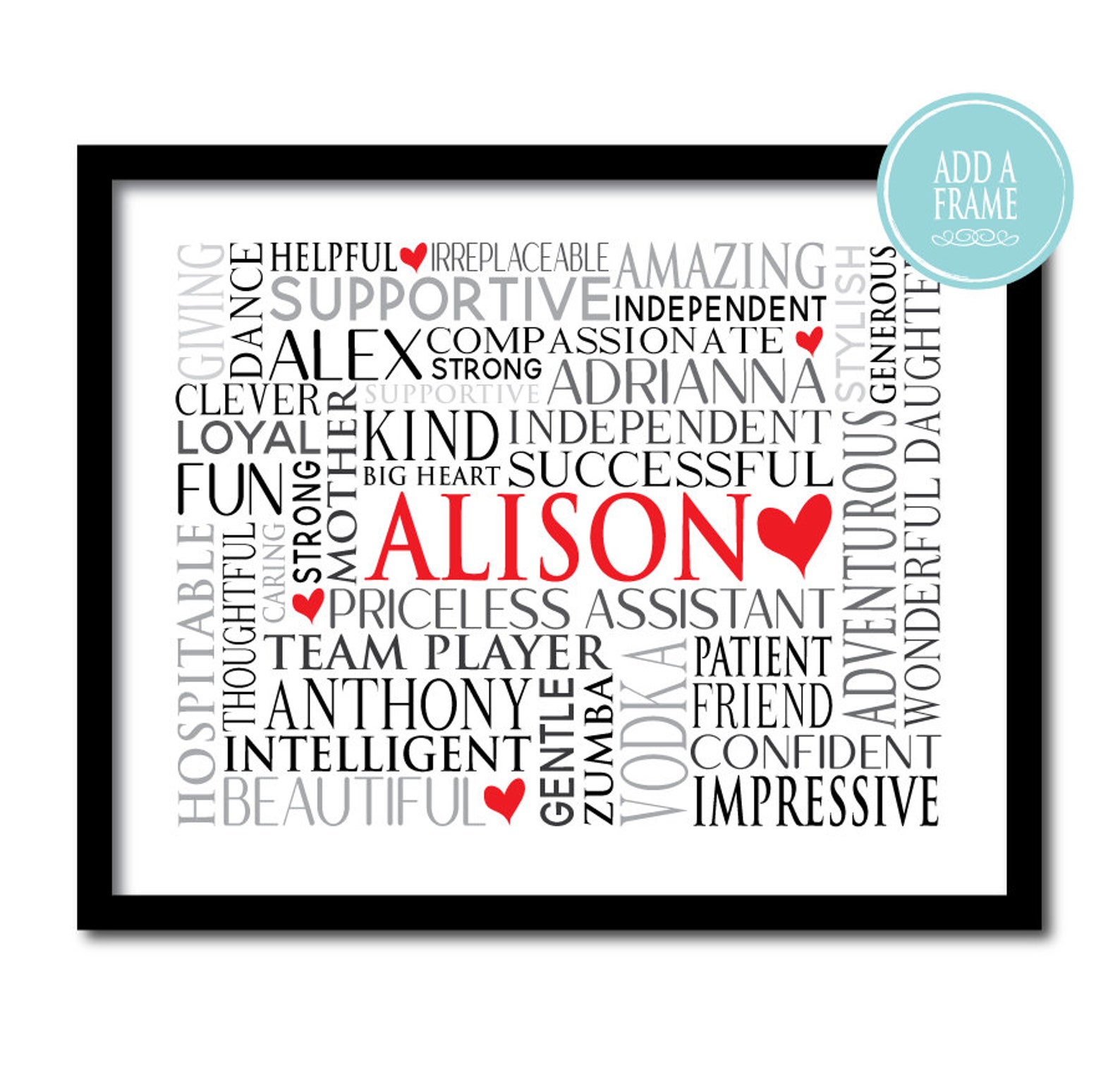 Custom Word Cloud - Personalized Typography CANVAS - Anniversary ...