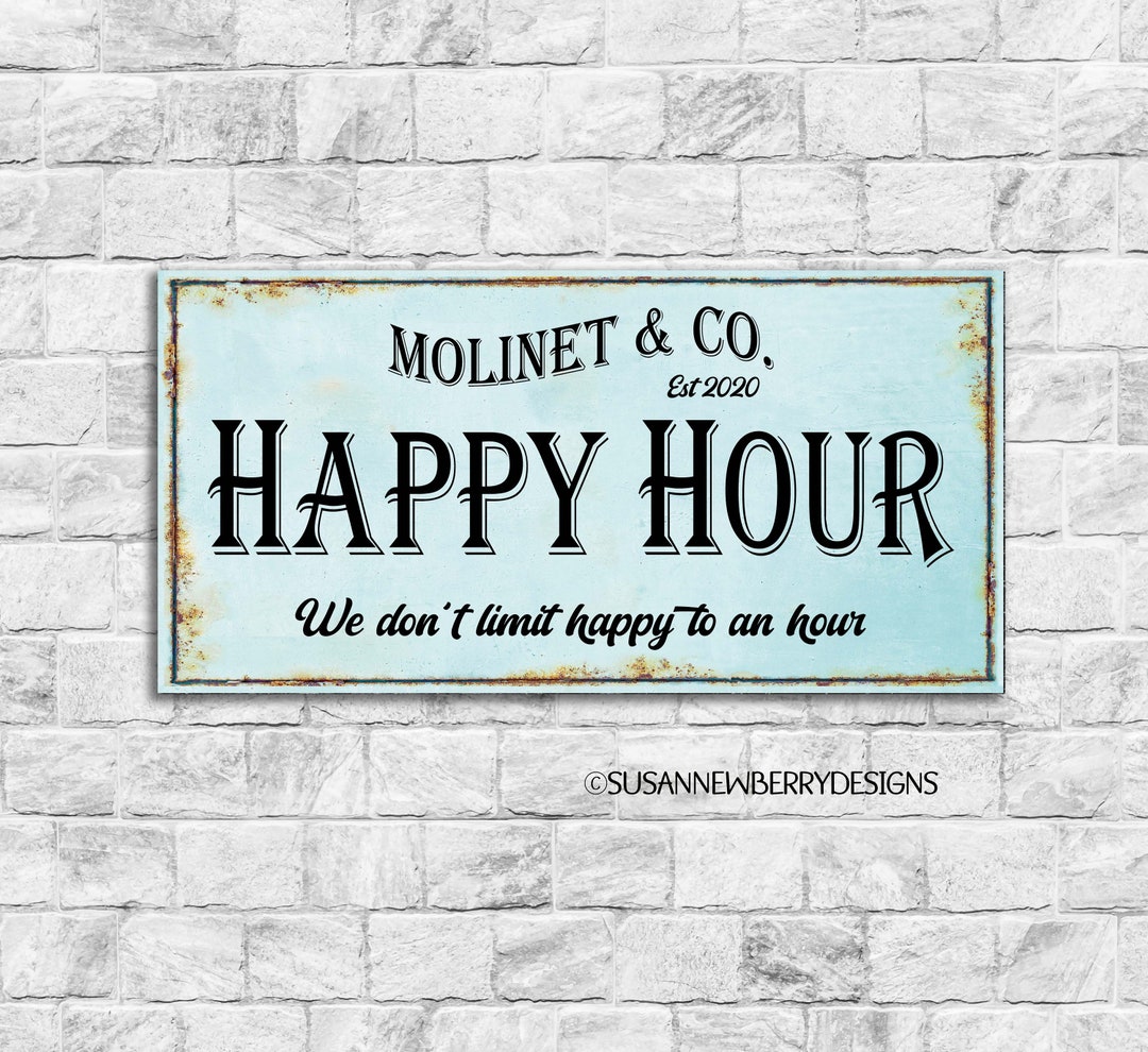 Personalized Happy Hour Metal Sign Bar Wall Art Modern Farmhouse Rustic ...