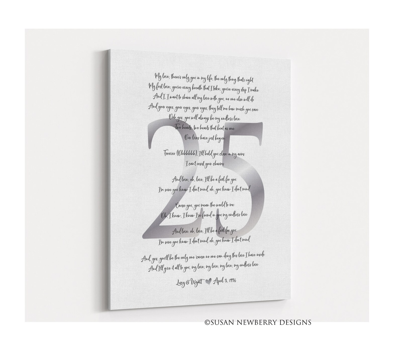 25th Silver Anniversary Gift for couples Any song lyrics | Etsy