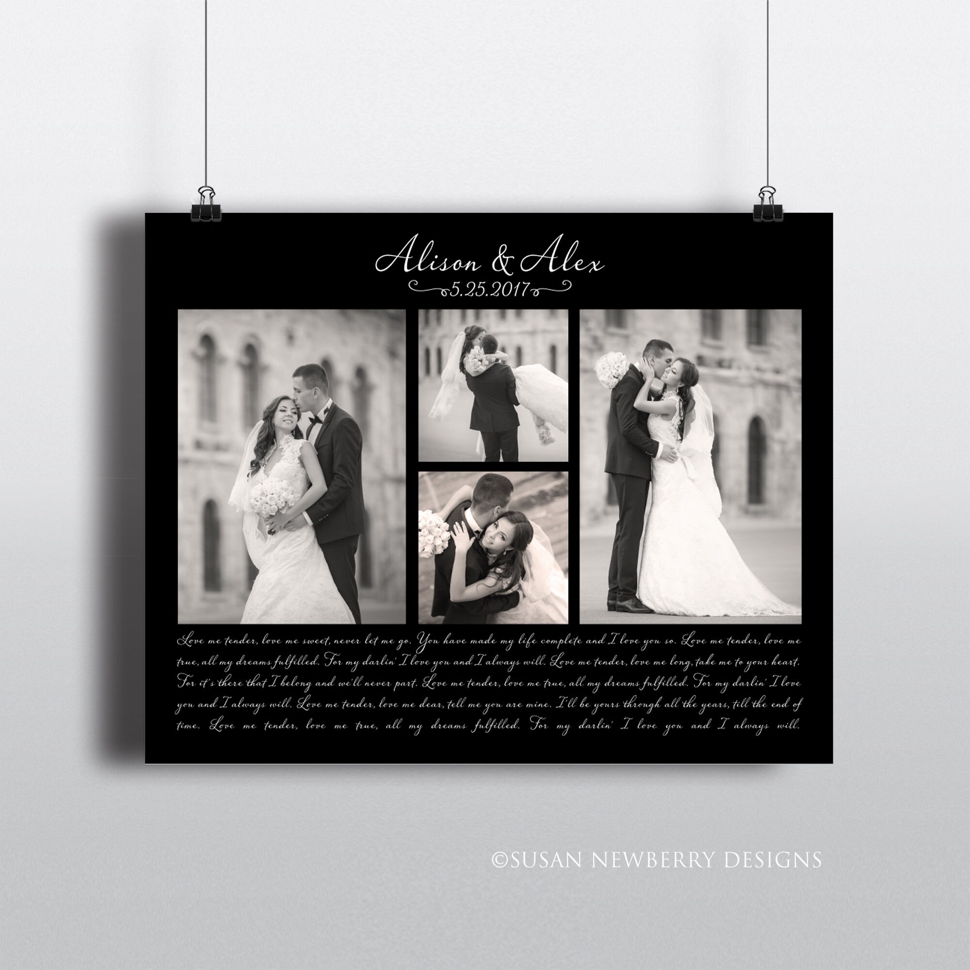 Wedding Memento Wedding Photo Collage with Song Lyrics PRINT | Etsy