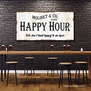 Personalized Happy Hour Metal Sign Bar Wall Art Modern Farmhouse Rustic ...