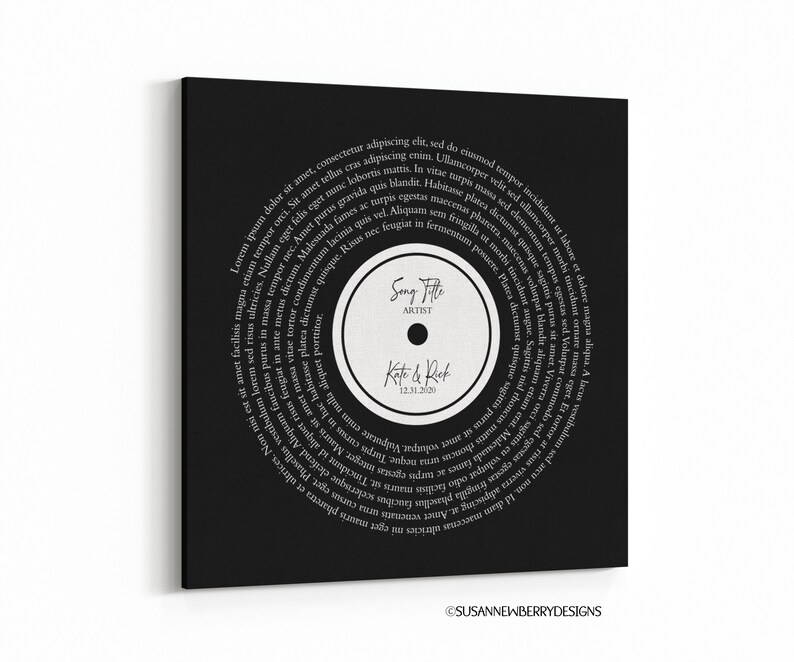 Customized Vinyl Record Song Lyrics Wall Art Print or Canvas - Wedding ...