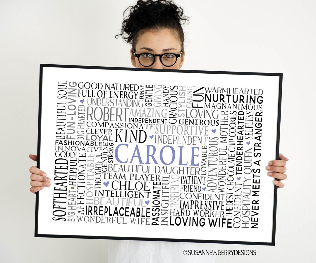 Custom Word Cloud With Hearts Print or Canvas - Gift for Birthday ...