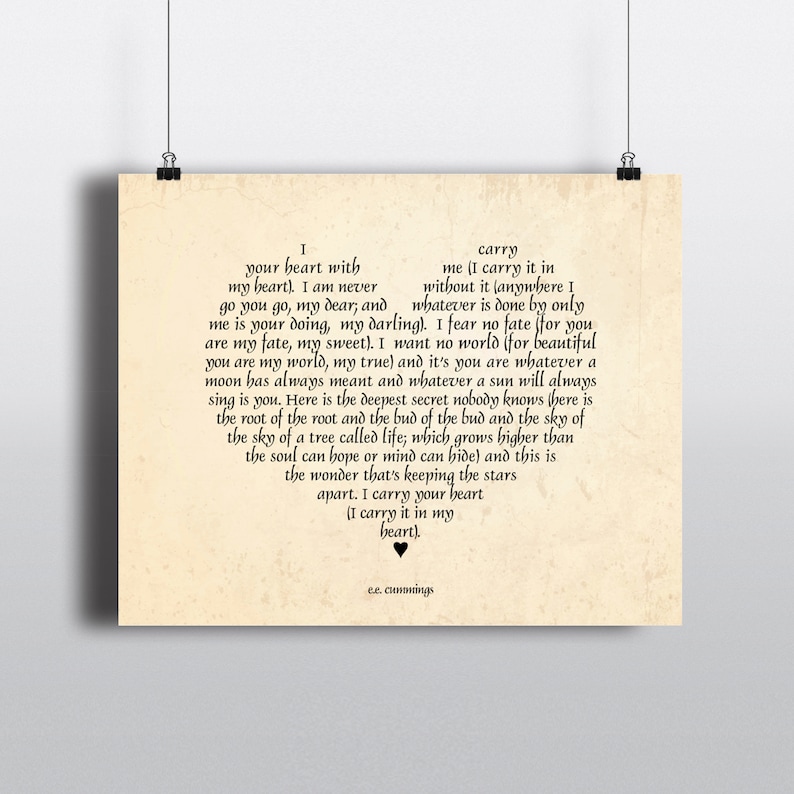 I carry your heart with me poem e.e. cummings quote heart | Etsy
