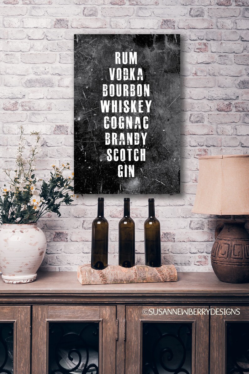 Metal Bar Sign - Rum Vodka Bourbon Whiskey Cognac Brandy Scotch Gin ...