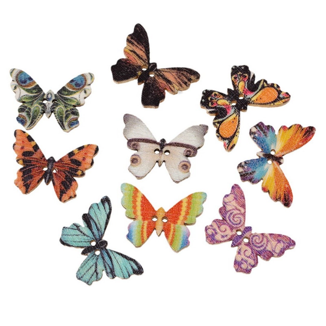 Butterfly Buttons Set Wooden Buttons Wood Buttons Butterfly ...