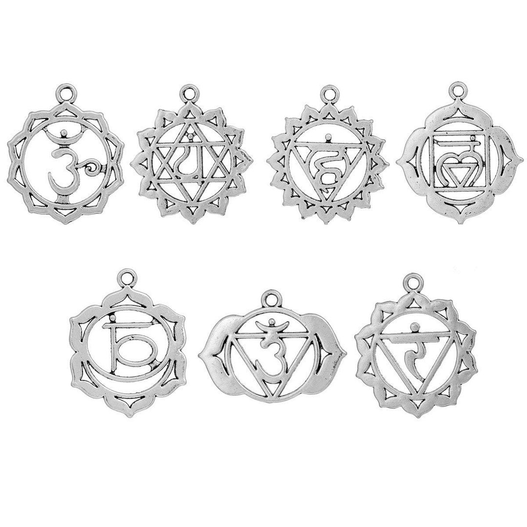 Silver Chakra Charms Energy Charms Indian Energy Charms Chakra Pendants ...