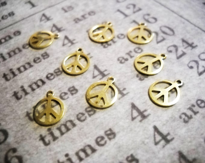 Gold Peace Sign Charms Brass Peace Signs Gold Charms Brass Charms 10mm ...