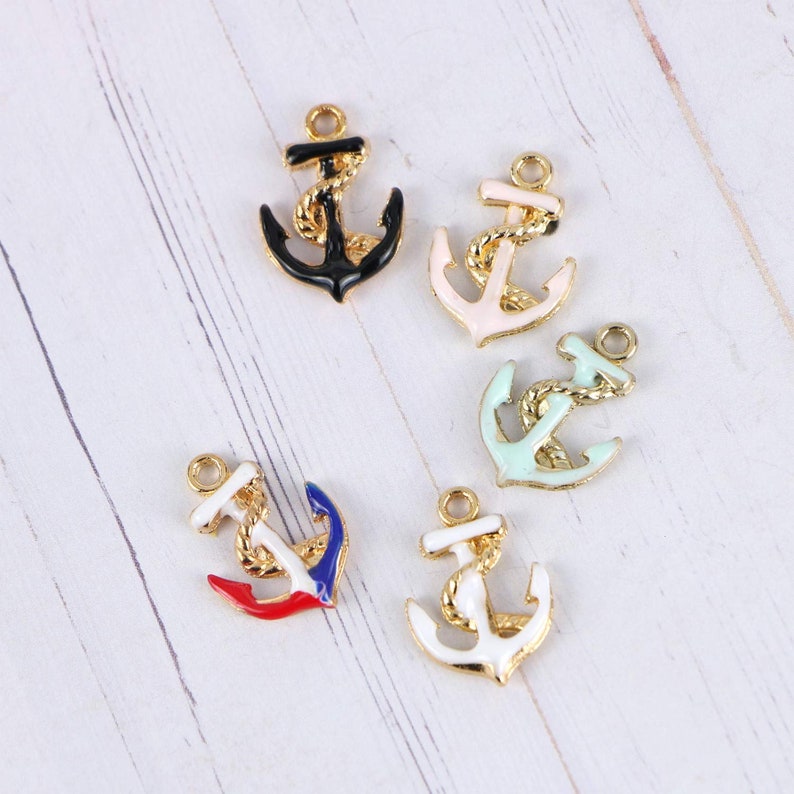 Enamel Anchor Charms Gold Enamel Charms Nautical Charms Set - Etsy