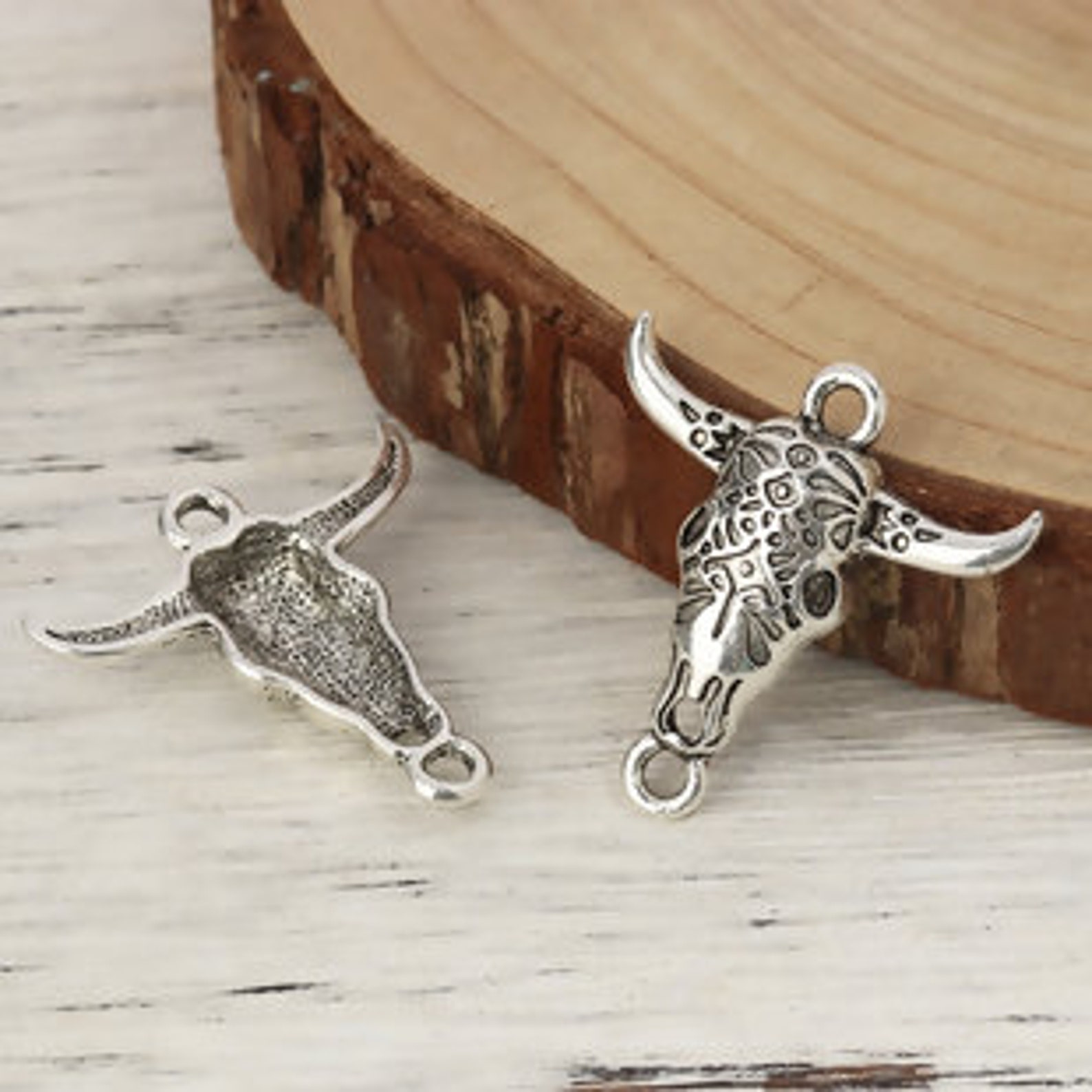 Cow Skull Charms Connector Pendants Western Charms Silver | Etsy