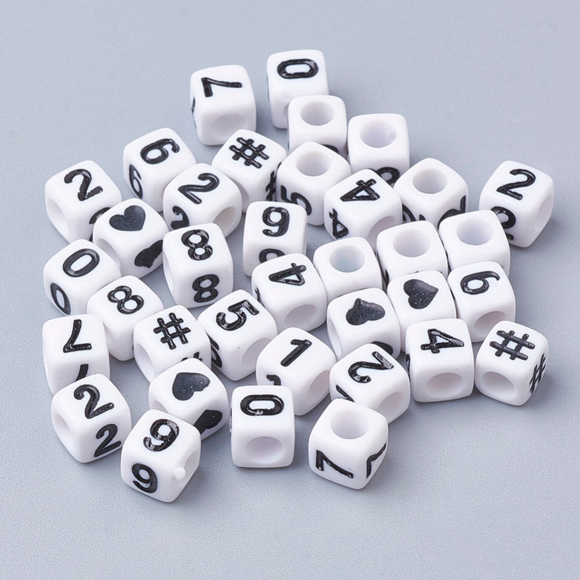 Cube Number Beads Acrylic Beads Assorted Beads Mix White Black - Etsy