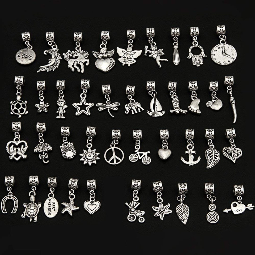 Dangle Charms Set Antiqued Silver Charms Assorted Charms Lot Big Hole ...