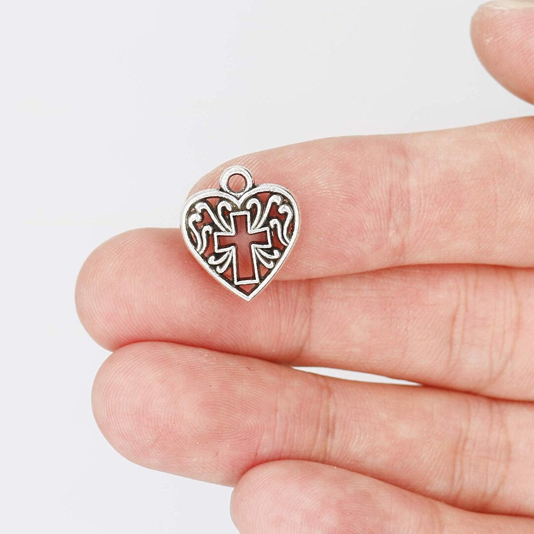 Heart Cross Charms Heart Pendants Heart With Cross Pendants Antiqued ...
