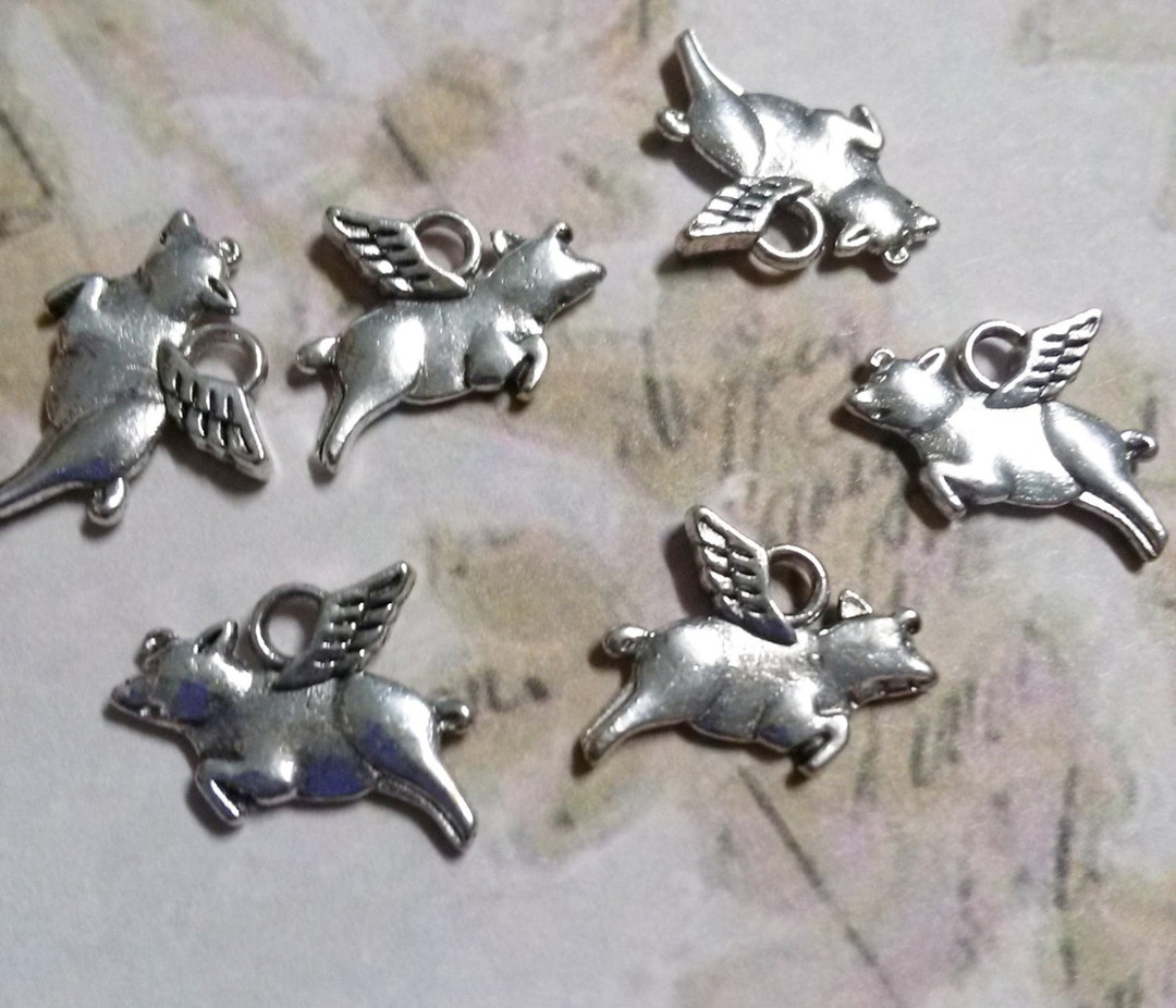 Flying Pig Charms When Pigs Fly Antiqued Silver Bulk Charms - Etsy