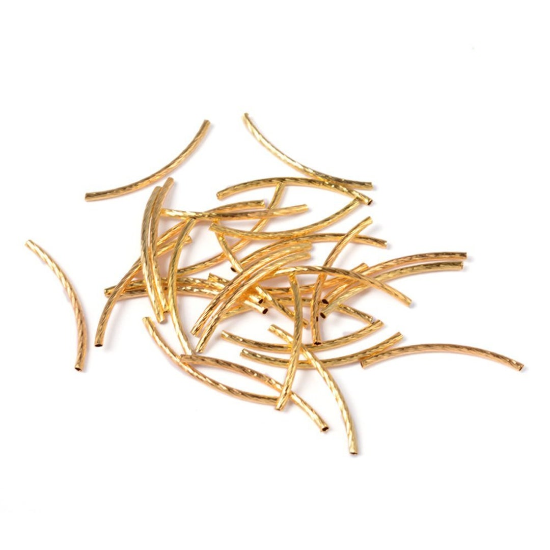 Long Tube Beads Curved Tube Beads Gold Beads Gold Tube Beads 35mm Beads ...
