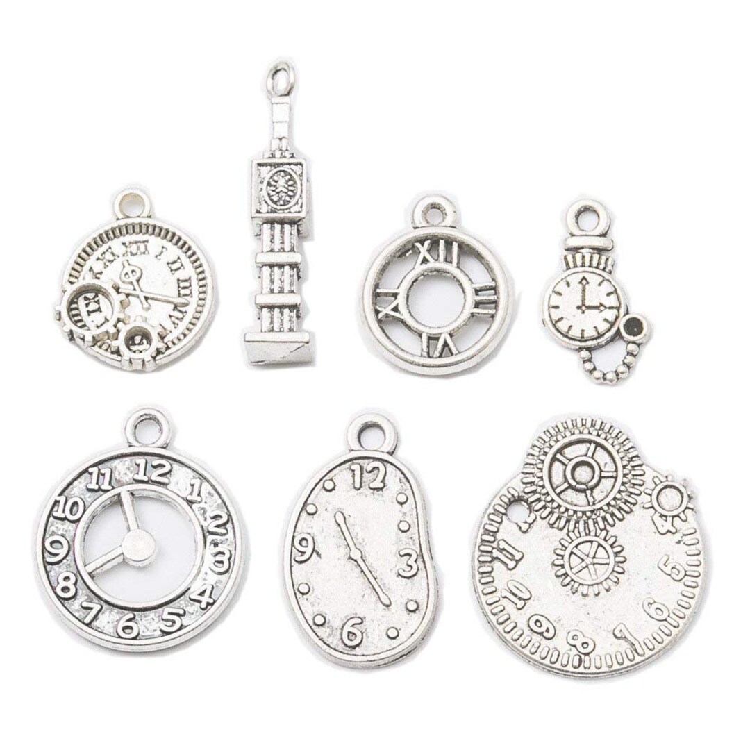 Steampunk Clock Charms Clock Pendants Antiqued Silver Clock Charms Set ...