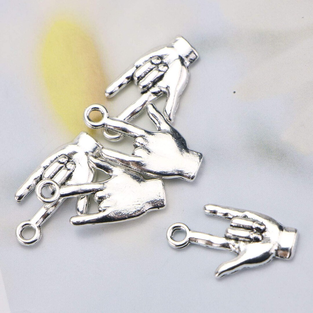 Sign Language Charms ASL Charms Antiqued Silver Hand Charms BULK Charms ...