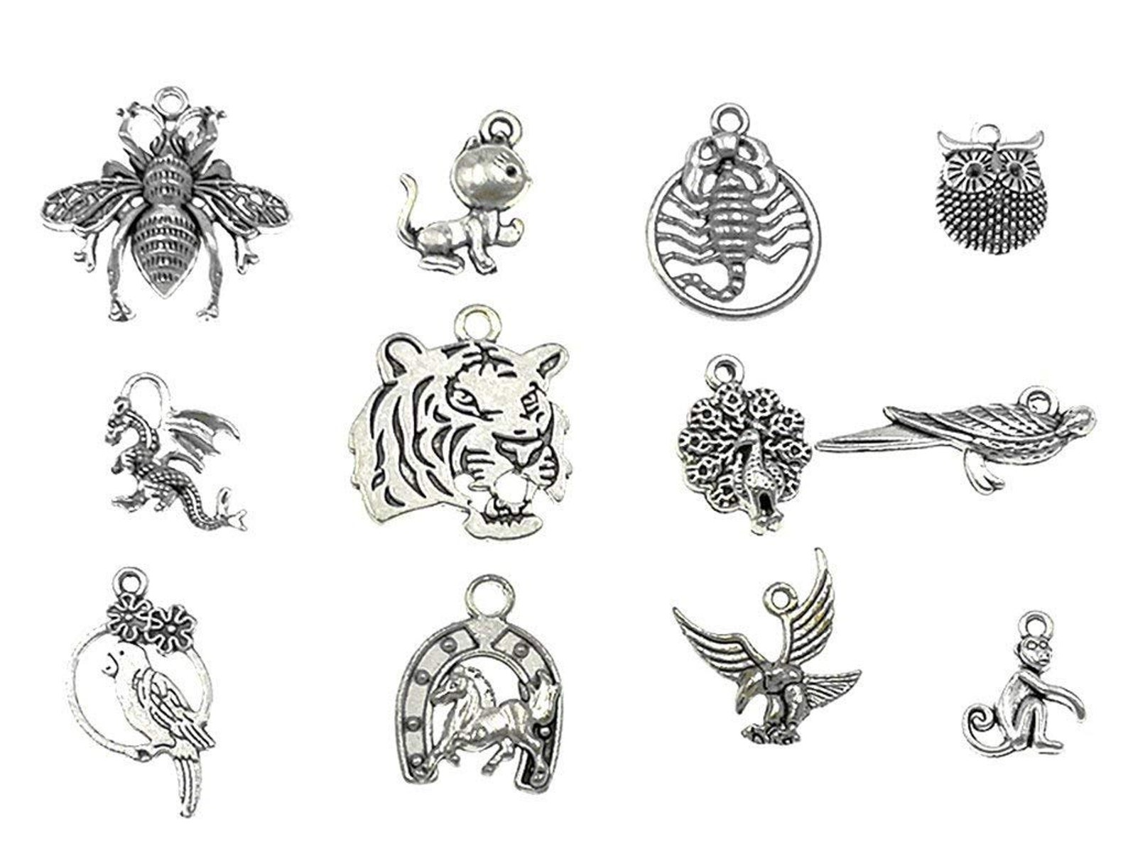 Animal Charms Set Antiqued Silver Animal Charms Assorted | Etsy