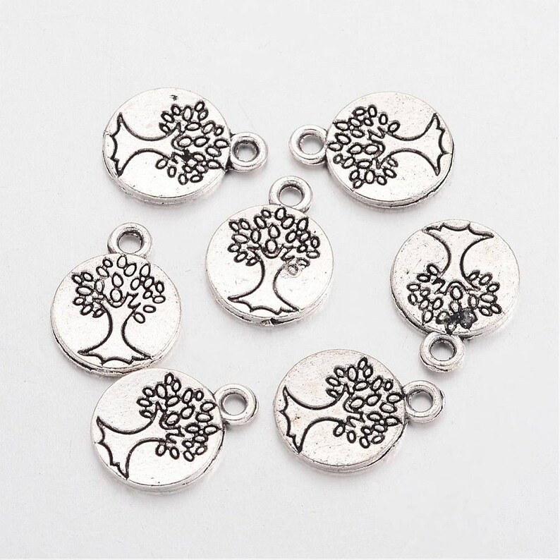 Tree Charms Silver Tree Charms Stamped Tree Charms Tree Tags - Etsy