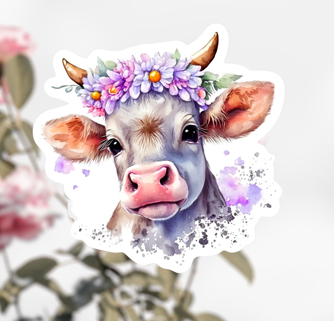 Cute Cow Sticker, Cow Decal, Floral Cow Sticker - Etsy