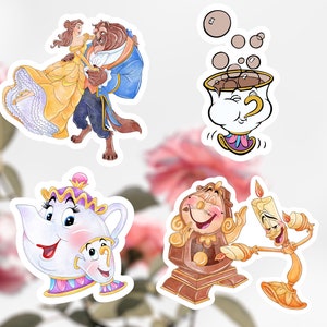 Set of Four Disney Beauty & Beast Stickers, Belle, Chip, Mrs Potts ...