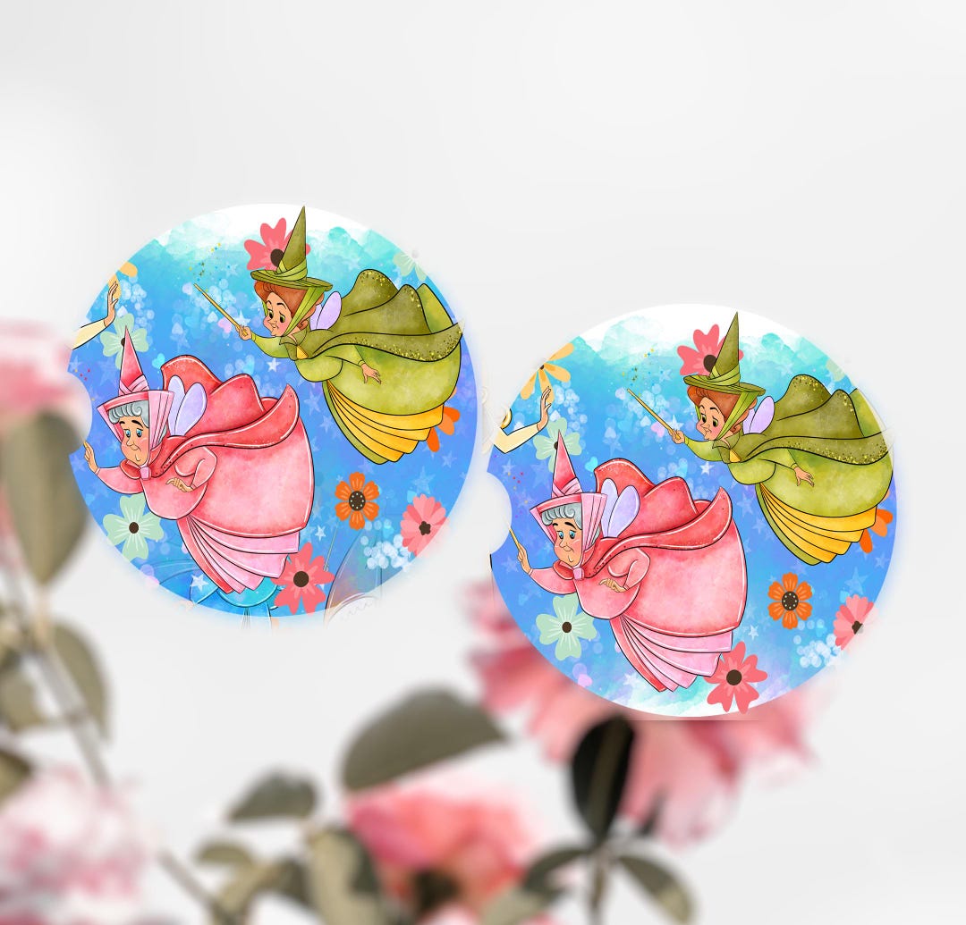 Sleeping Beauty Fairies Car Coasters, Disney Fairy Godmothers Car ...