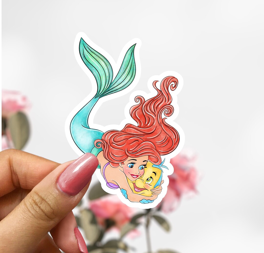 Disney Ariel & Flounder Sticker, Ariel Sticker Decal, Little Mermaid ...
