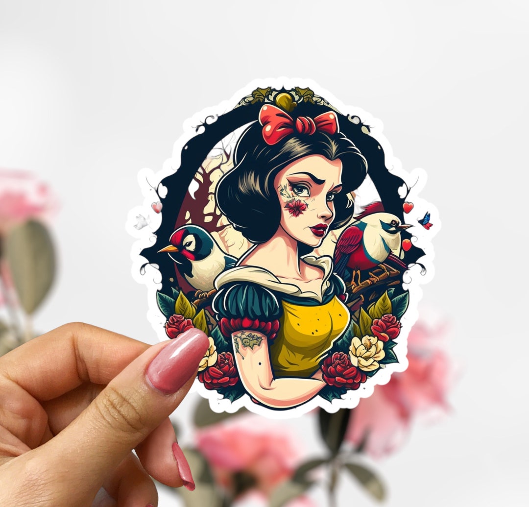 Snow White Sticker, Floral Bird Sticker Decal, Princess Tattoo Sticker ...