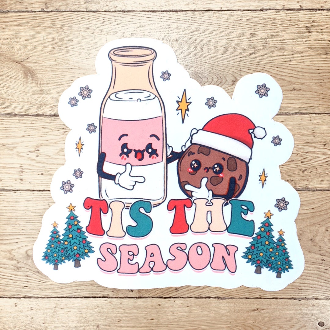 Retro Tis the Season Sticker, Milk & Cookie Sticker Decal - Etsy