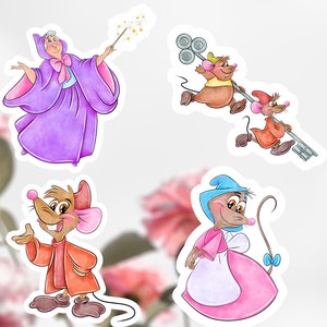 Set of Four Disney Fairy Godmother & Mice Sticker, Bibbidi Bobbidi Boo ...