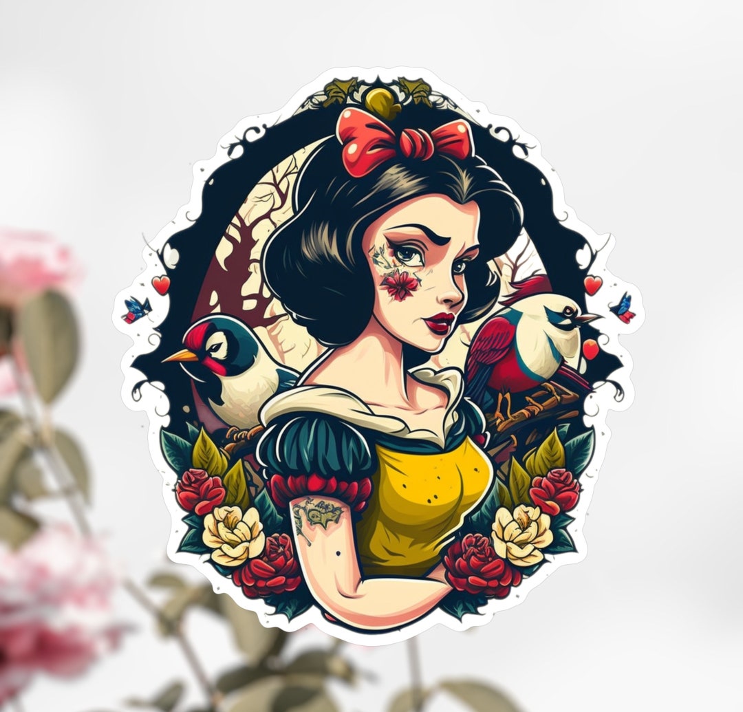 Snow White Sticker Floral Bird Sticker Decal Princess Tattoo - Etsy
