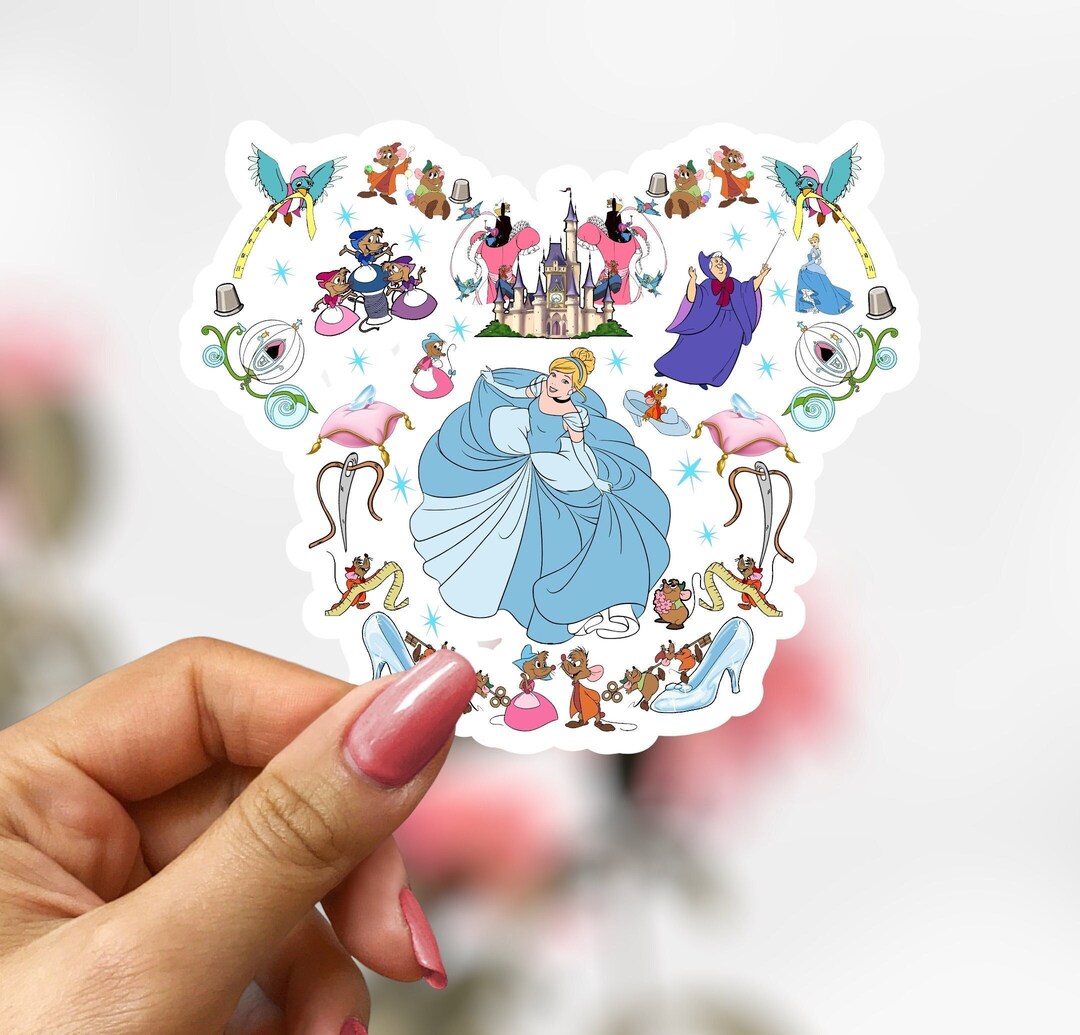 Cinderella Mickey Mouse Ears Sticker, Fairy Godmother, Jaq and Gus Mice ...