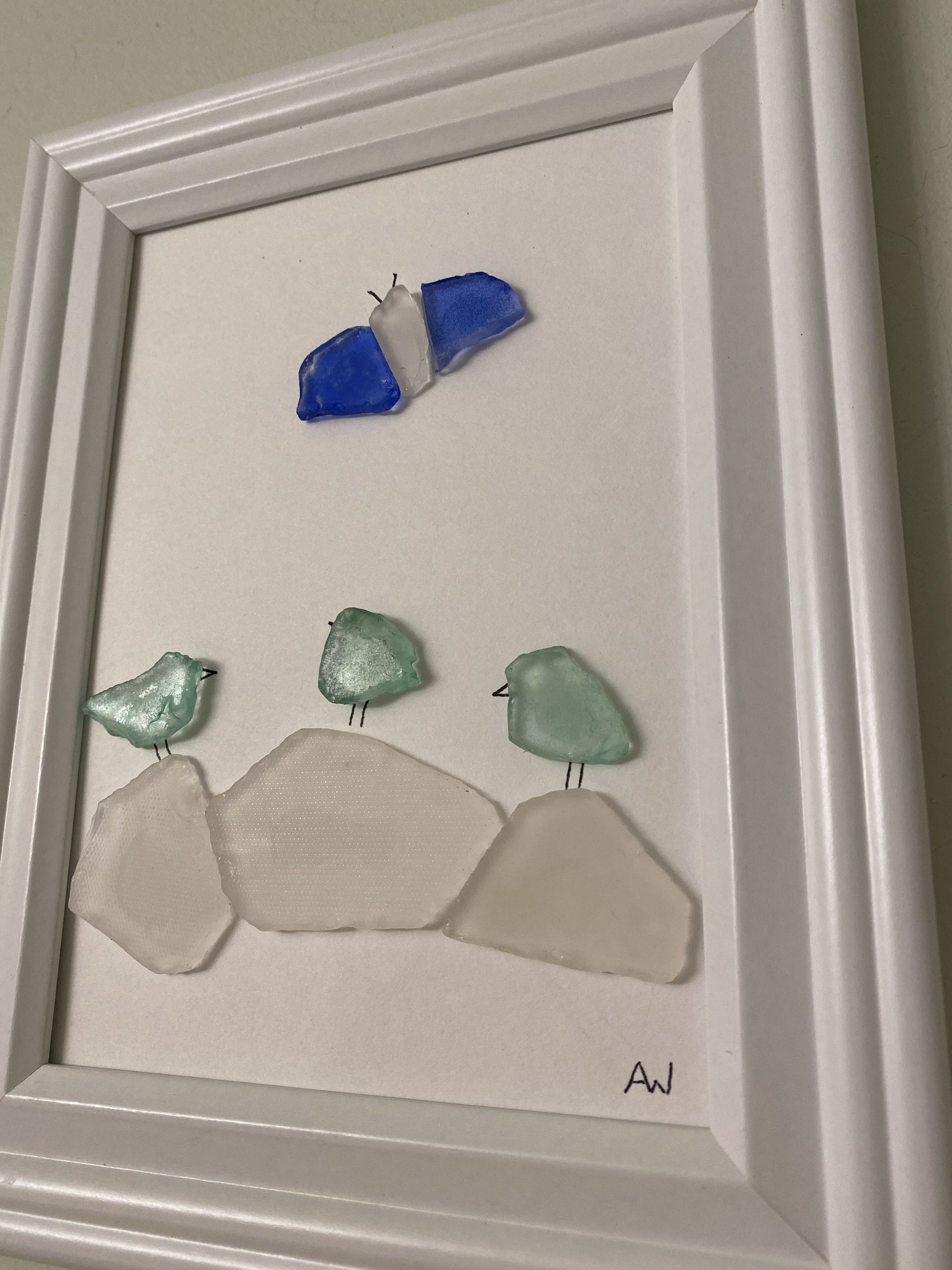 Framed Birds and Butterfly in Sea Glass 7 X 9 - Etsy