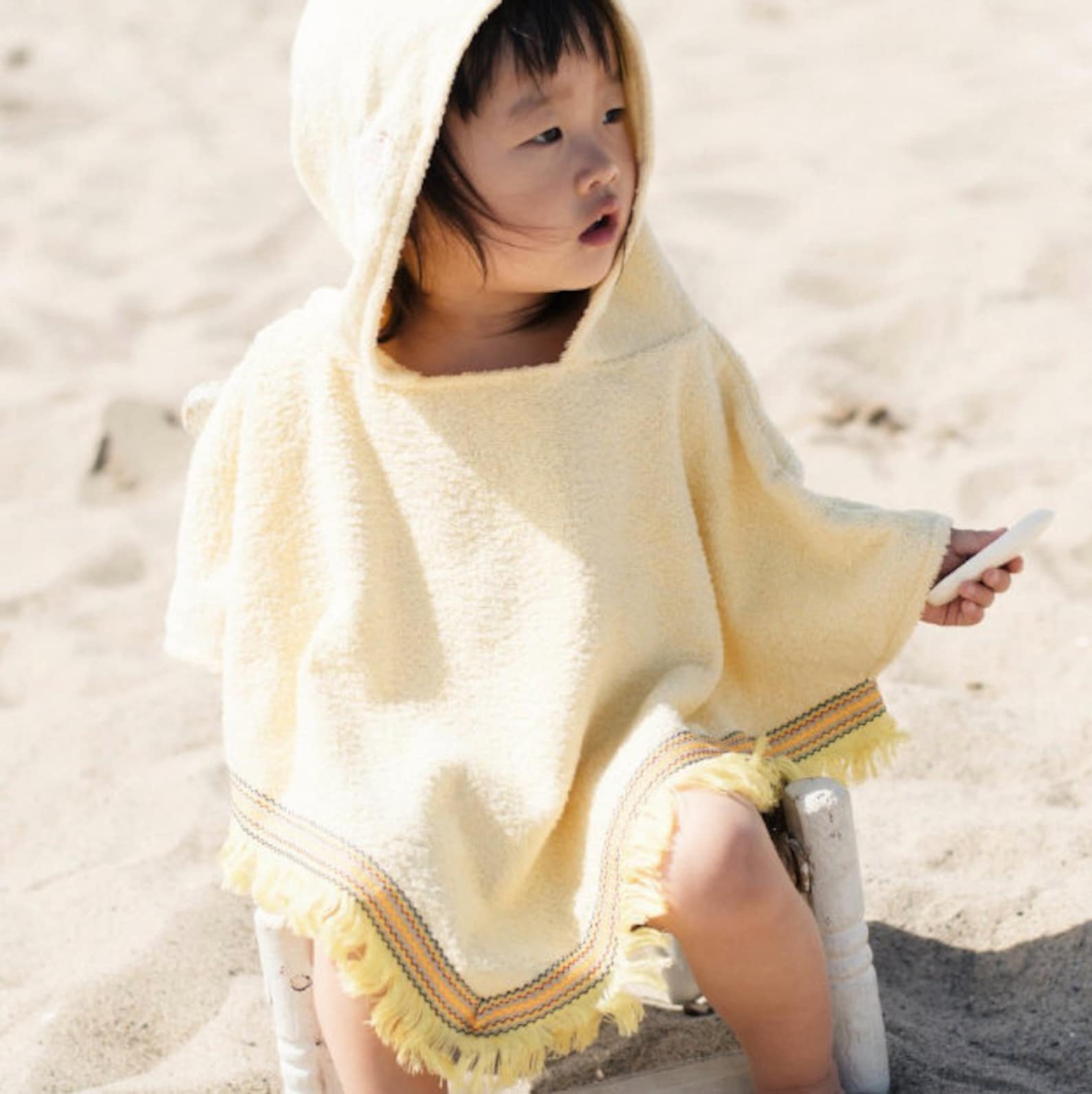 Kids Hooded Fringe Beach Poncho, 100% Terry Cloth Cotton, Sun Yellow - Etsy