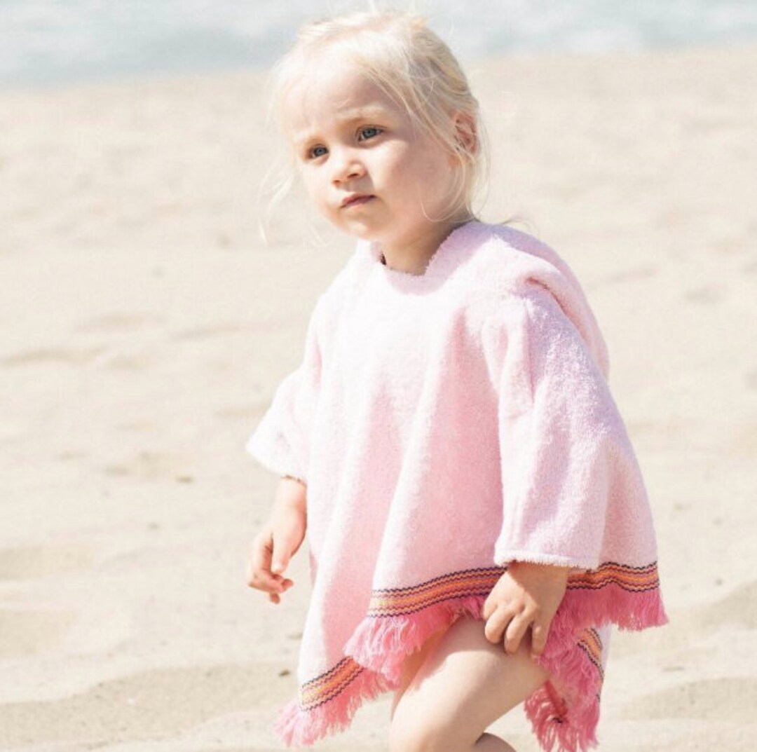 Kids Hooded Fringe Beach Poncho, Sunset Pink - Etsy